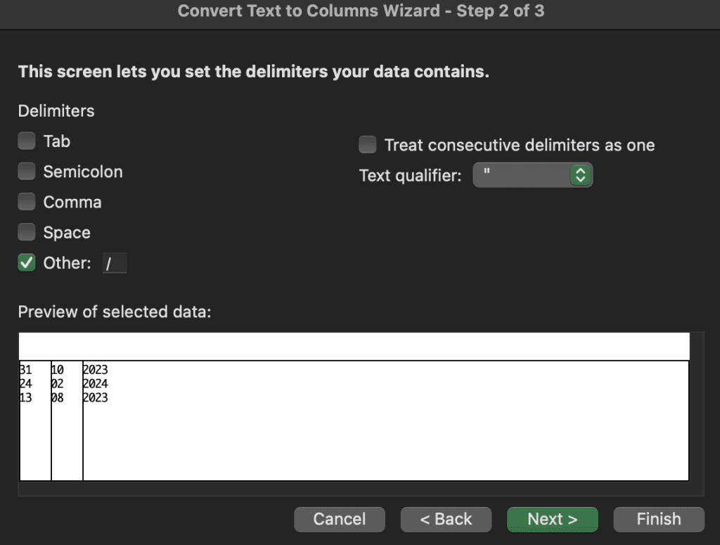 Text to Columns Wizard in Excel (3 steps)