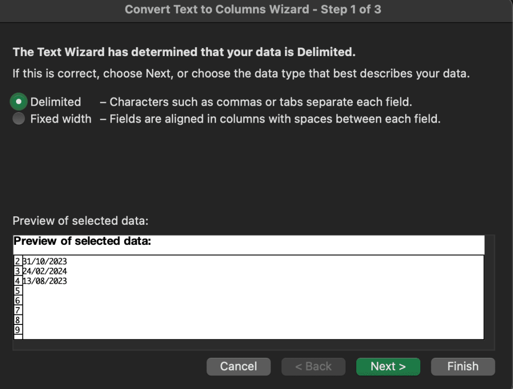 Text to Columns Wizard in Excel (3 steps)
