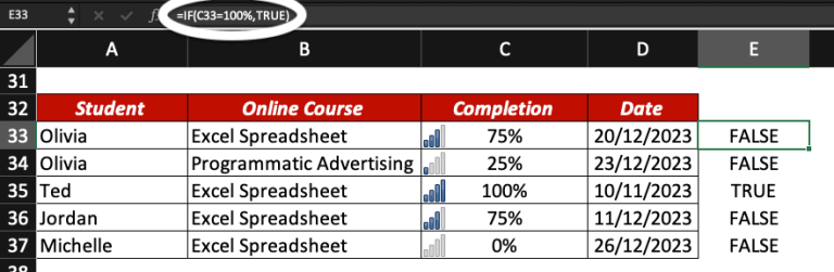 TRUE / FALSE in Excel