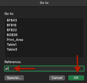 Excel Back to Top Button