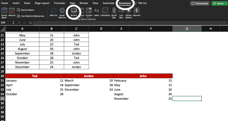 Excel Back to Top Button