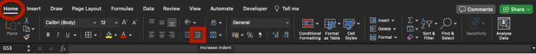 Shortcut to Indent in Excel